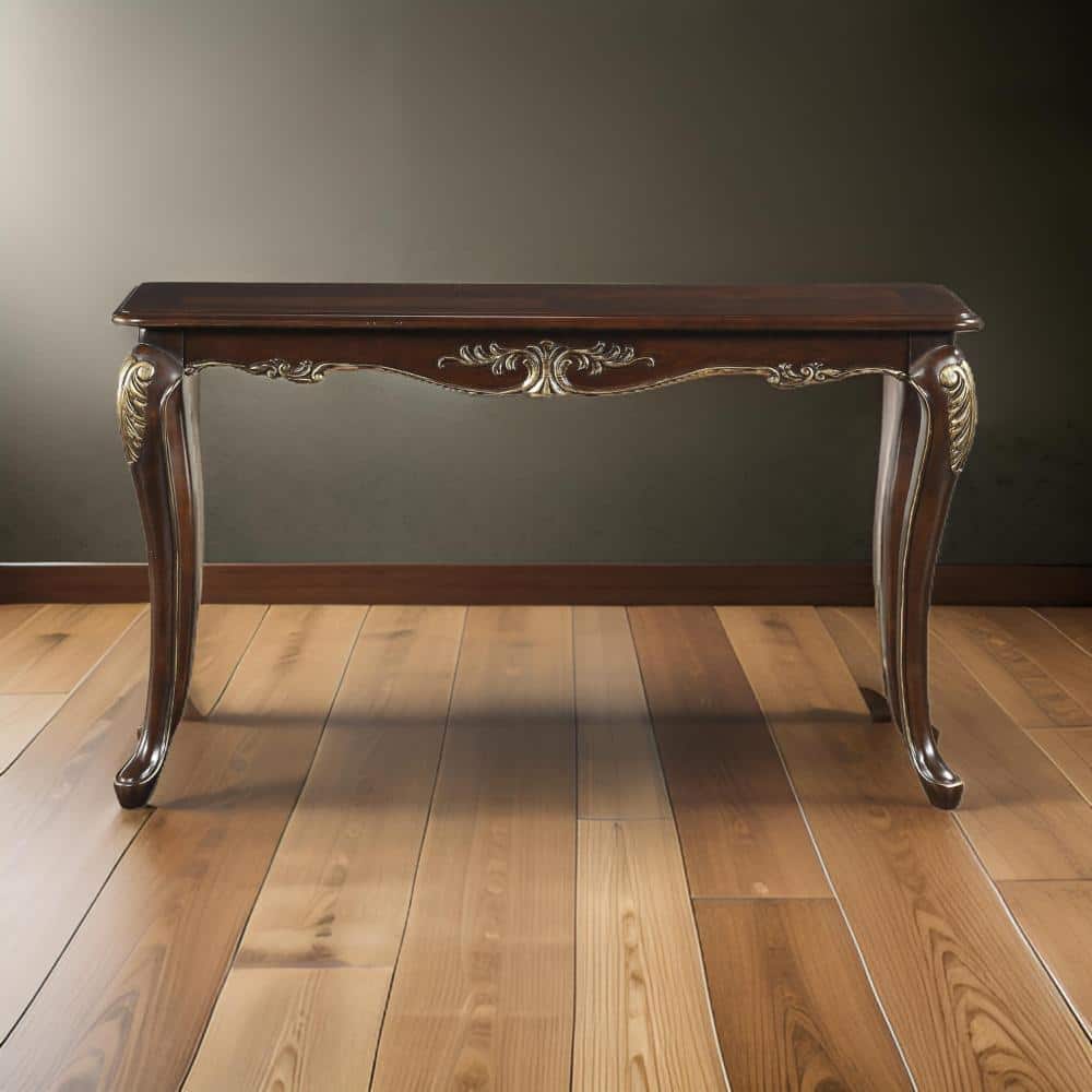Benjara 52 in. Brown and Gold Rectangle Wooden Console Table with ...