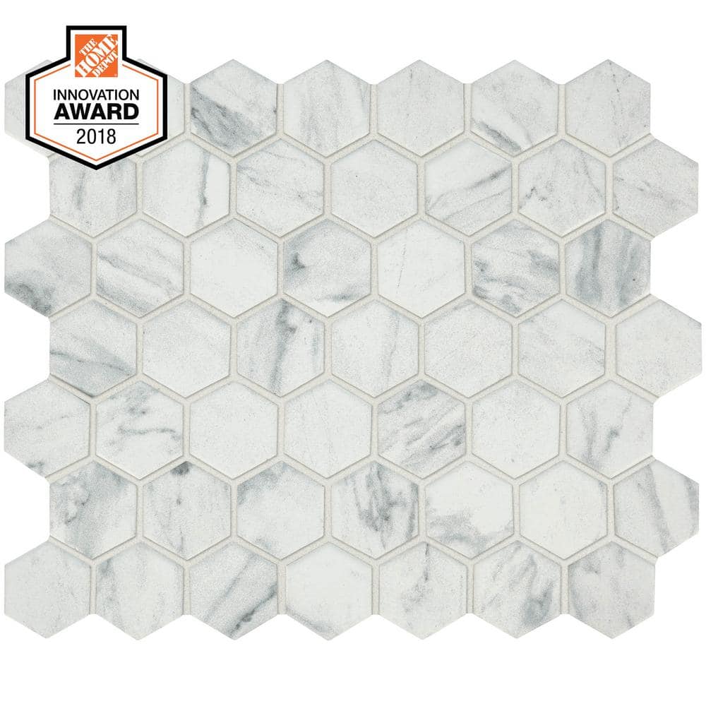 Reviews for Lifeproof Carrara 12 in. x 10 in. Glazed Ceramic Hexagon ...