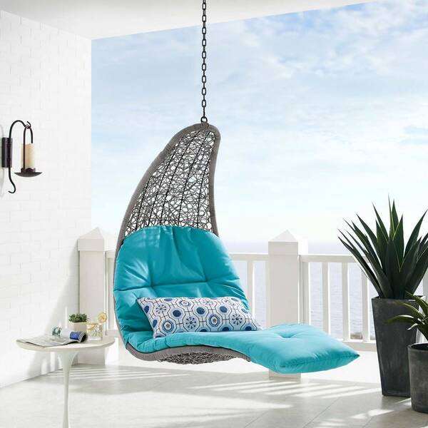 MODWAY Landscape Gray Outdoor Patio Hanging Light Chaise Lounge Swing Chair with Turquoise Cushion EEI 4589 LGR TRQ The Home Depot