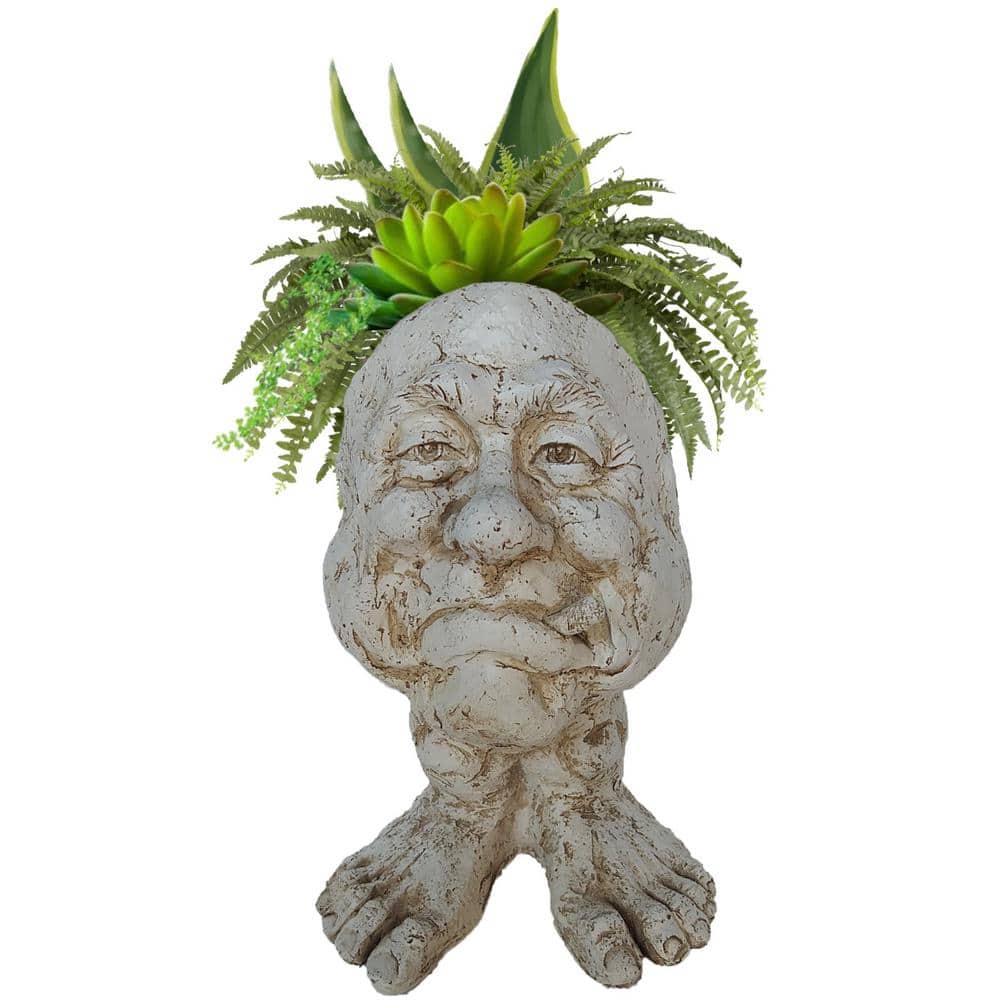 HOMESTYLES 16 in. Neighbor Magoo Muggly Face Garden Statue Planter ...