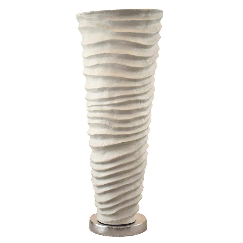Benjara Ivory Round Metal Vase with Rugged Design and Round Base ...