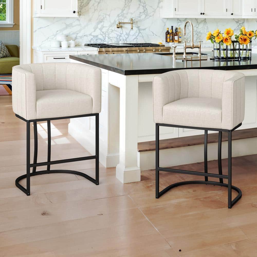 LUE BONA Siska 26 in.Modern Linen Fabric Upholstered Counter Stool with ...
