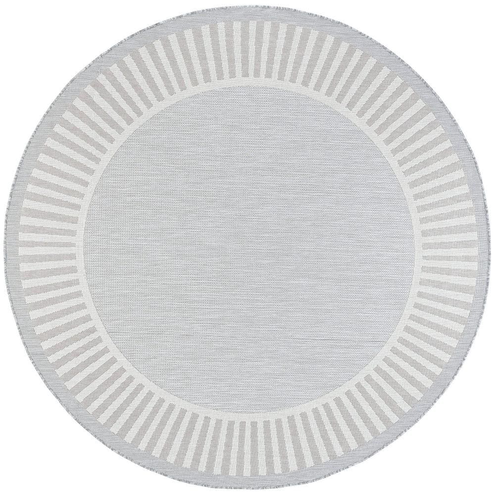 Tayse Rugs Eco Striped Border Gray 6 ft. Round Indoor/Outdoor Area Rug ...