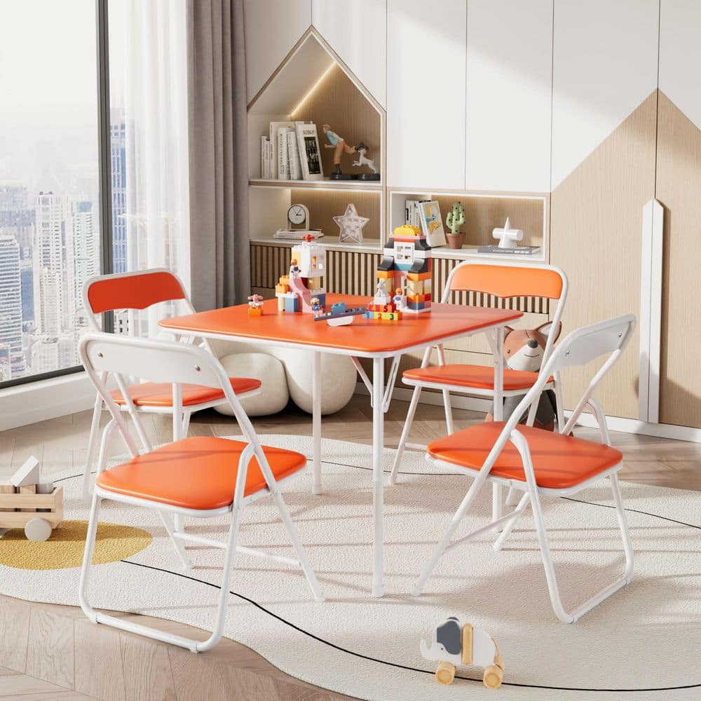 VECELO Kids Folding Table and Chair Set, 5-Piece Padded Activity Desk ...