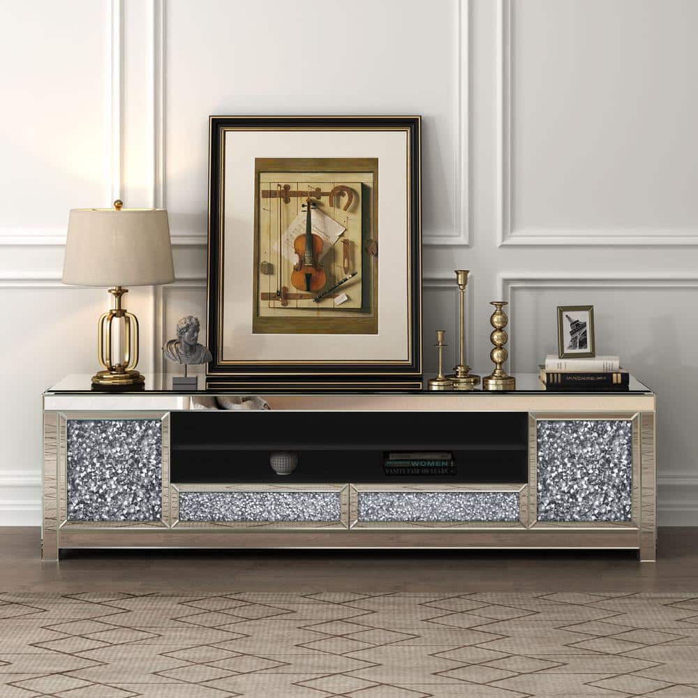 KOHROS 20 in. Silver TV Stand Entertainment Center Fits TV's up to 71 ...
