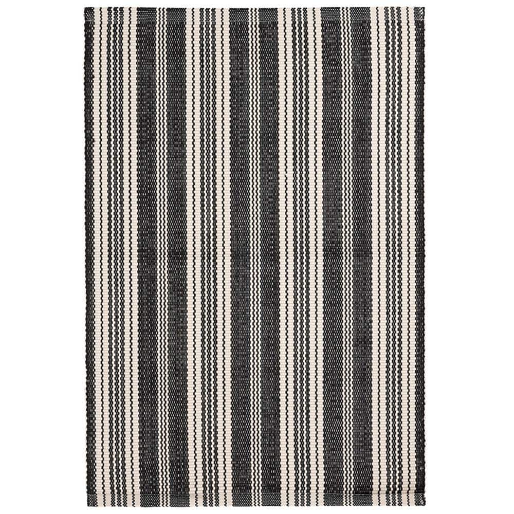 Home Conservatory Ticking Stripe Handwoven Indoor/Outdoor Black 4 ft. x ...