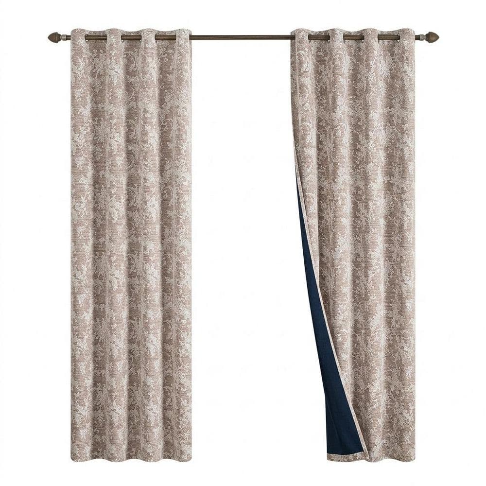 Rust Brown Polyester Floral 52 in. W x 84 in. L Grommet Blackout ...