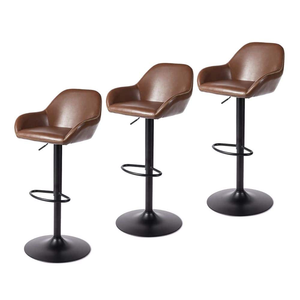Glitzhome 34.25-43 in. H Adjustable Height Modern Brown Leatherette ...