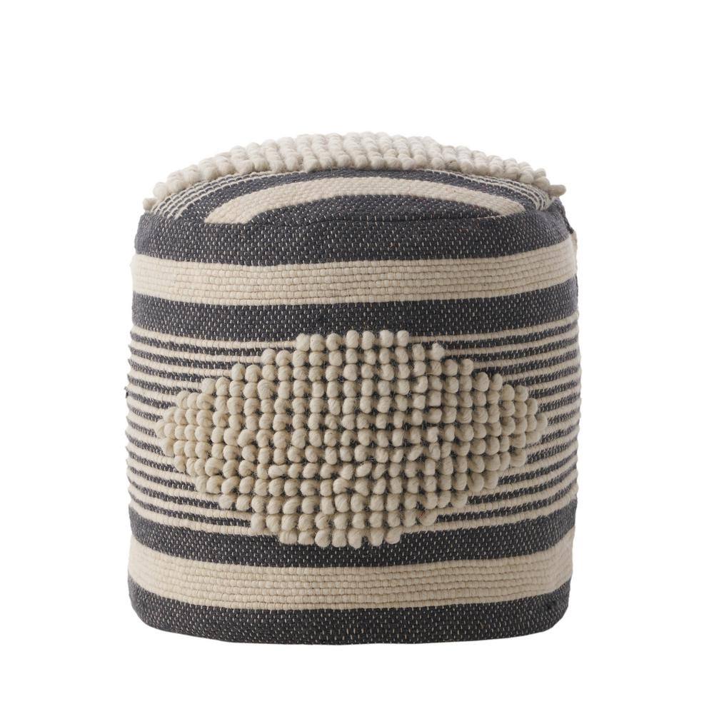 Noble House Volney White and Navy Blue Cylinder Pouf 106676 - The Home ...