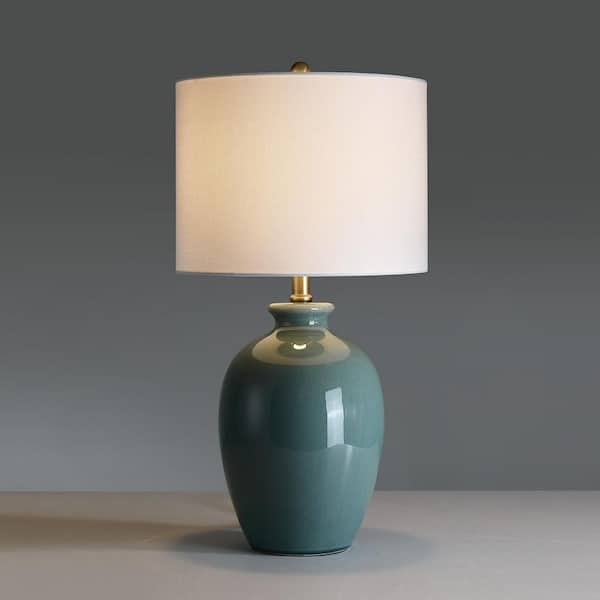 TRUE FINE 22. 5in Green Ceramic Table Lamp with White Shade 210001T ...
