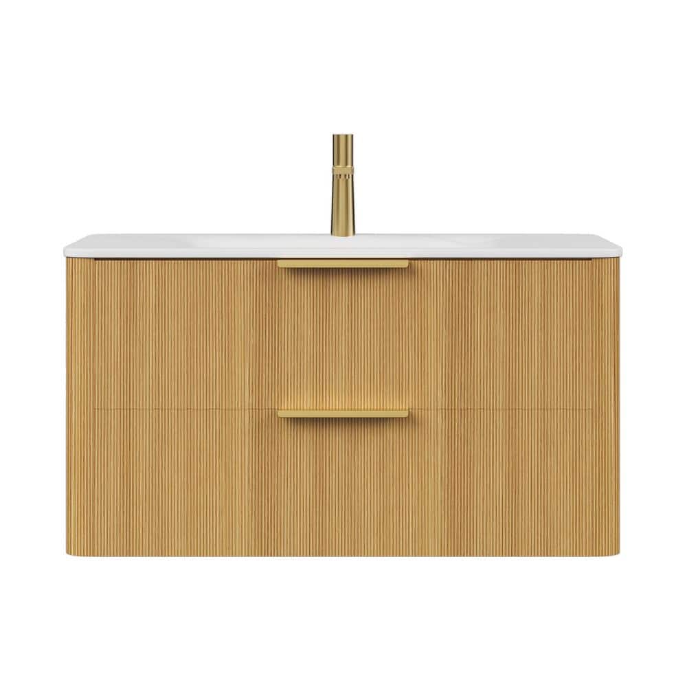 Afhocomp 36 in. Single Sink Floating Light Oak Bath Vanity with Carrara ...