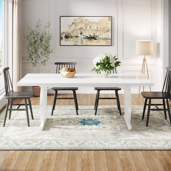 TRIBESIGNS WAY TO ORIGIN Halseey White Wood 63 in. Trestle Dining Table ...