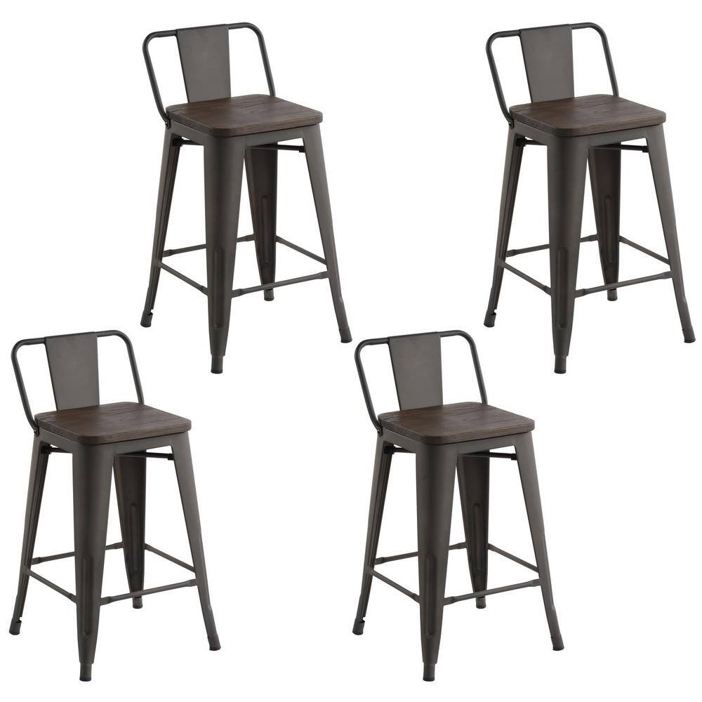 Homy Casa Vustu 31 in. Gun Low Back Metal Frame Counter Stool With ...