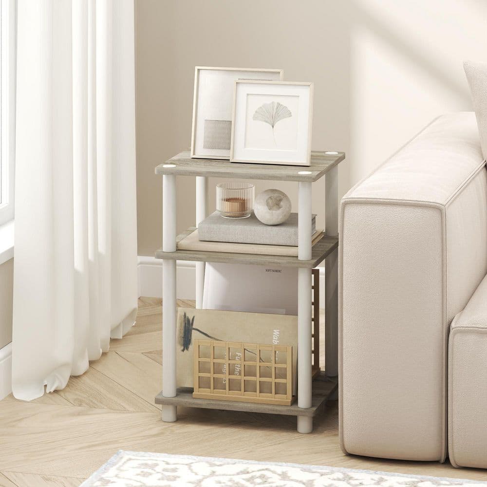 Furinno TURN-N-TUBE13. 4 in. Light Oak/White Rectangular Wood End Table ...