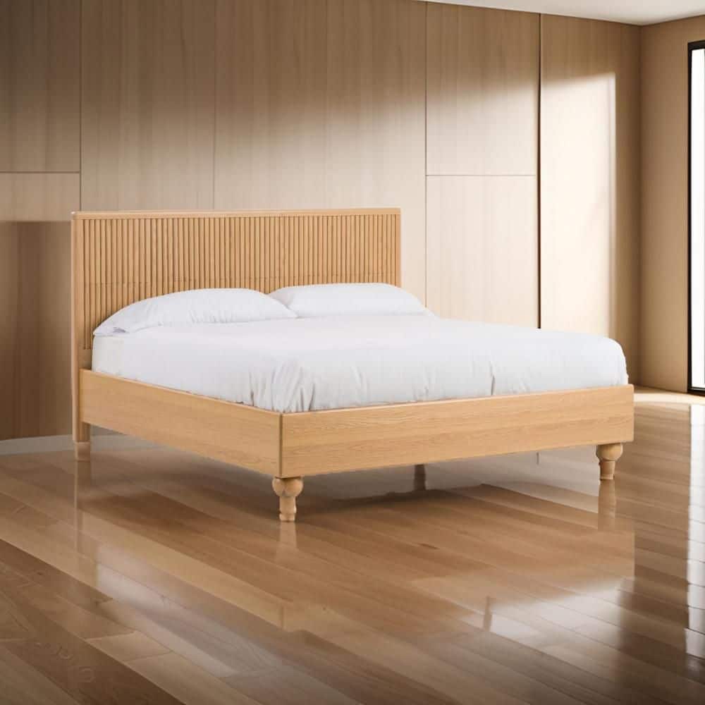 Benjara Cid Natural Brown Wood Frame Queen Panel Bed with Panel ...