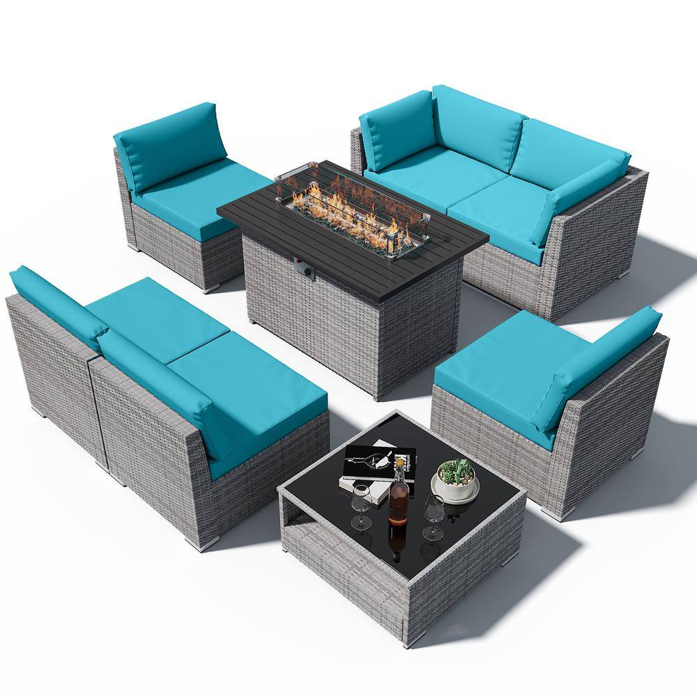 EAGLE PEAK 8-Piece Outdoor Wicker Patio Furniture Set with Fire Table ...