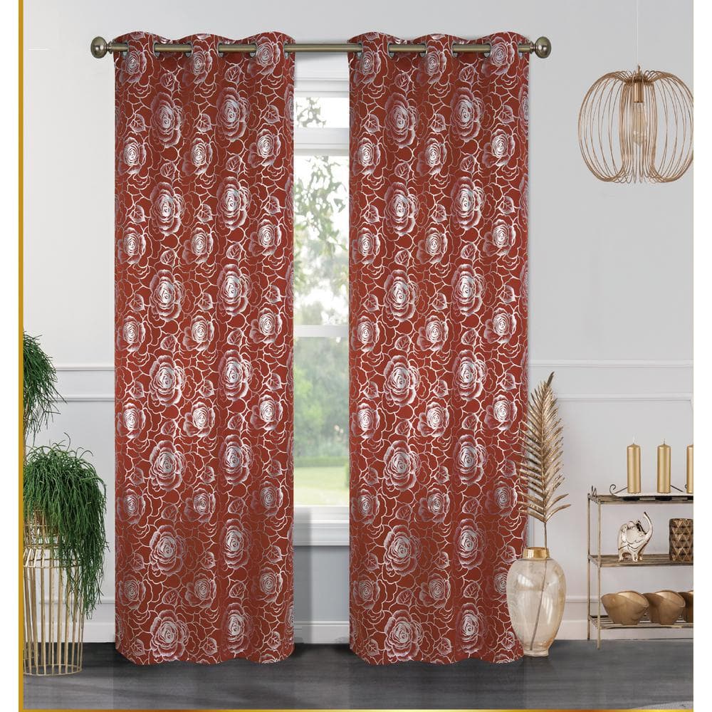 J&V TEXTILES Benham Rust Floral Polyester Thermal 76 in. W x 84 in. L ...