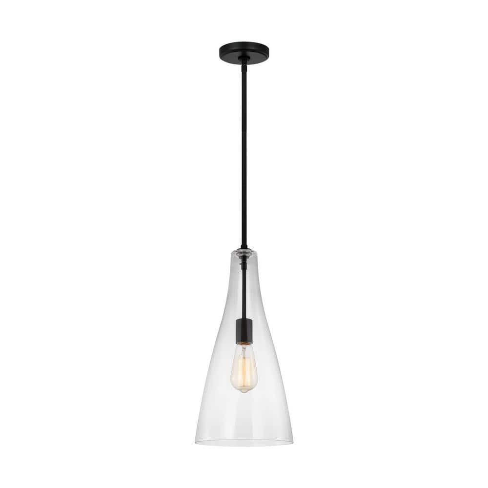Generation Lighting Arilda 1-Light Matte Black Pendant Light with Clear ...