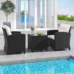 Costway 3-Piece Wicker Outdoor Conversation Set with 2-Layer Side Table ...