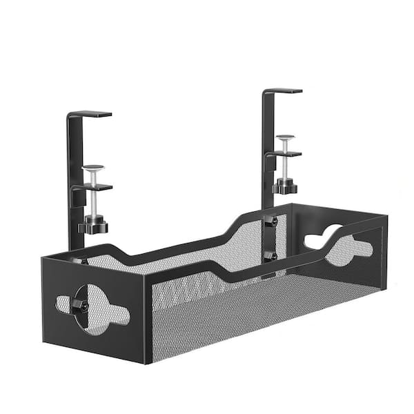 15.7 in. Under Desk Cable Management Tray No Drill Mount Steel Cable Organizer with Velcro-(1 ...