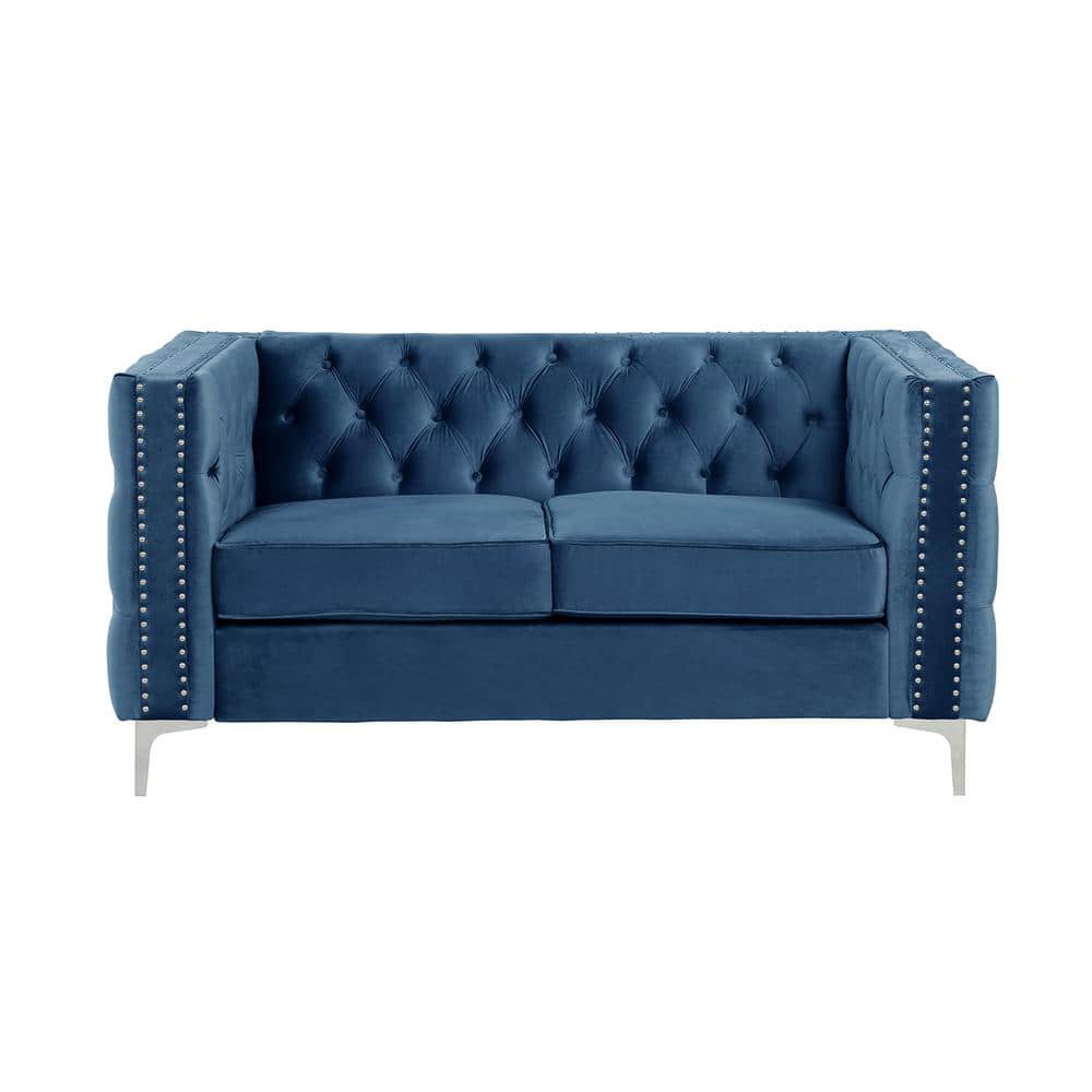 Morden Fort Modern 61 in. Blue Deep Dutch Velvet 2-Seater Loveseat with ...