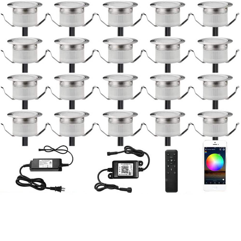 20-Pack 1.22 in. Stainless Steel Wi-Fi Smart LED Deck Lights Low ...