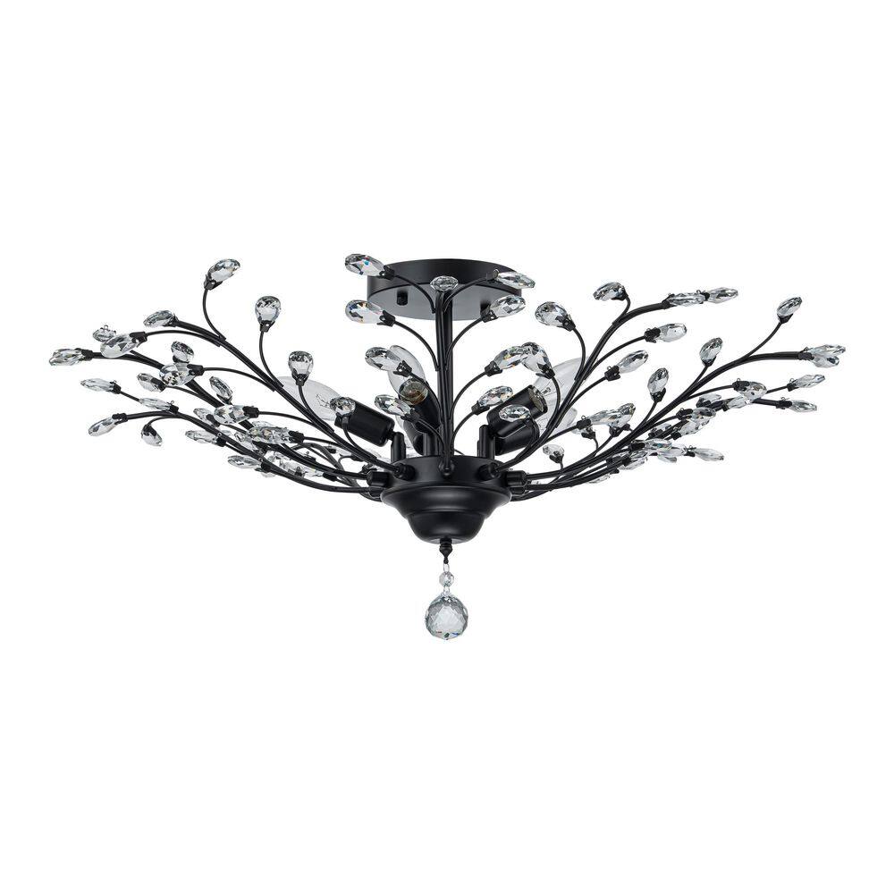 TinHon 30 in. 5-Light Black Crystal Flush Mount Ceiling Light with ...
