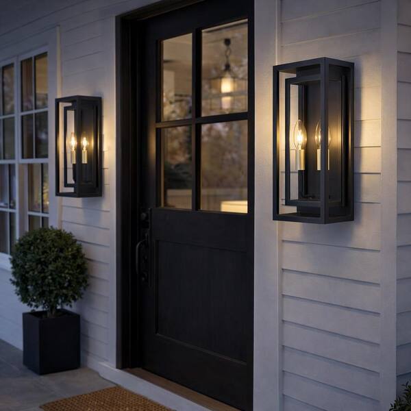 pasentel 2-Light 20 in. Large Matte Black Wall Lantern Outdoor Scone ...