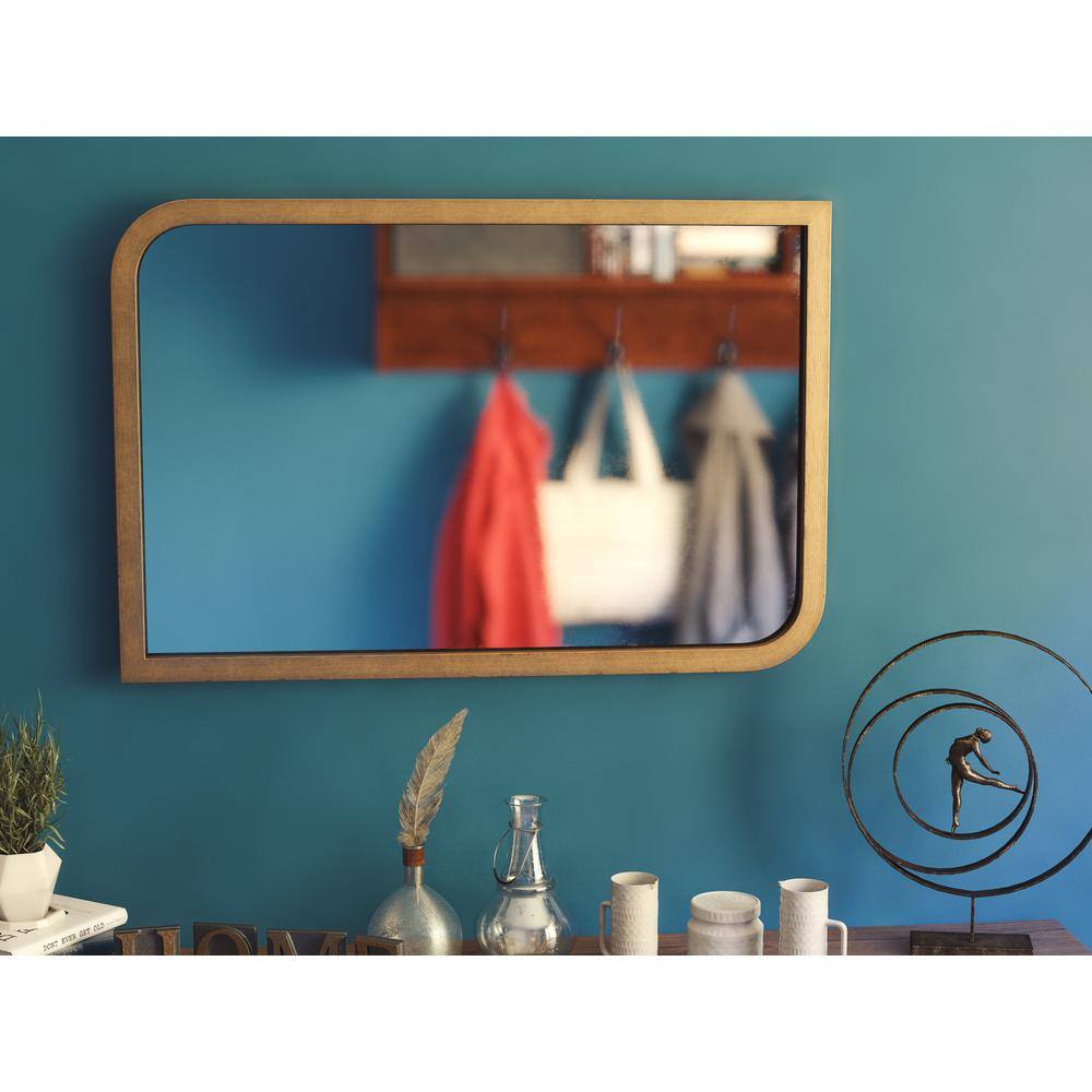 KENROY HOME Medium Rectangle Painted Brass Finish Hooks Modern Mirror ...