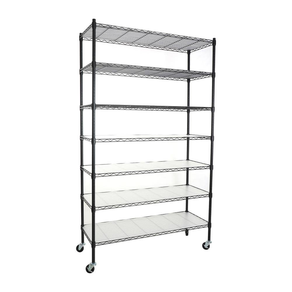 48.00 in. W Black 7-Tier Metal Pantry Organizer, Adjustable Metal ...