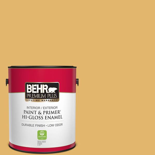 BEHR PREMIUM PLUS 1 gal. #M290-5 English Custard Hi-Gloss Enamel ... BEHR PREMIUM PLUS 1 gal. #M290-5 English Custard Hi-Gloss Enamel ...