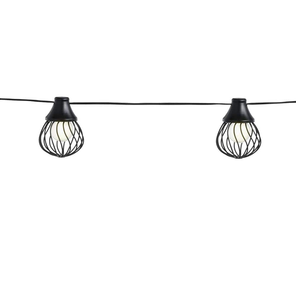 Hampton Bay 10-Light 12 ft. Matte Black Outdoor Plug-In LED Lantern ...