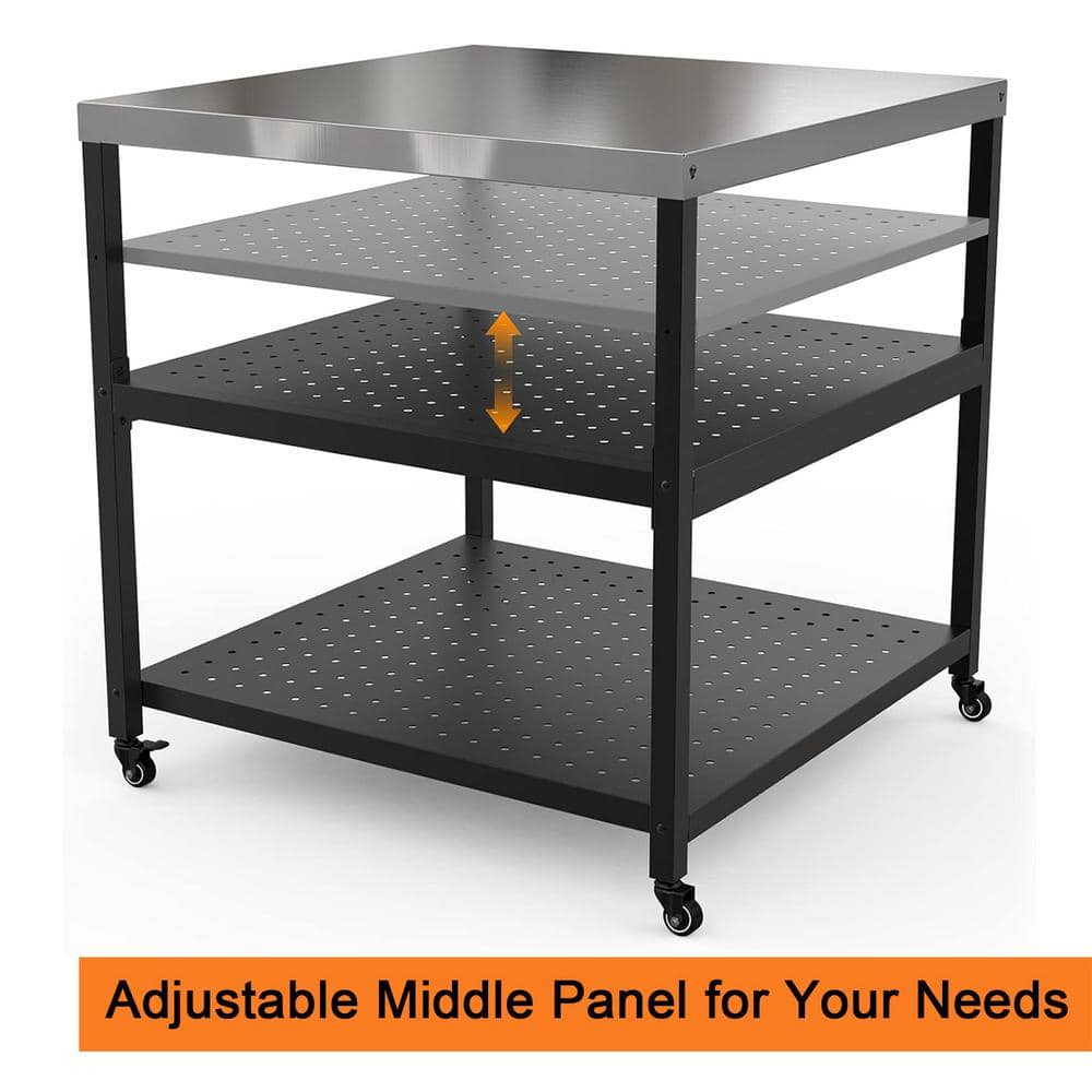 Hitechluxe 3-Shelf Movable Outdoor Grill Carts Pizza Oven Table Stand ...