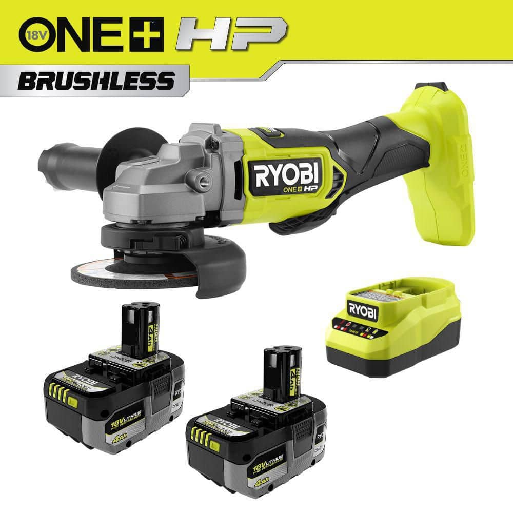 RYOBI ONE+ HP 18V Brushless Cordless 4-1/2 in. Angle Grinder Kit with ...