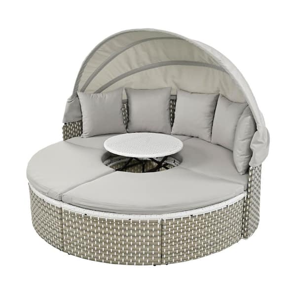 TIRAMISUBEST Round Wicker Outdoor Day Bed Separate Seating with ...