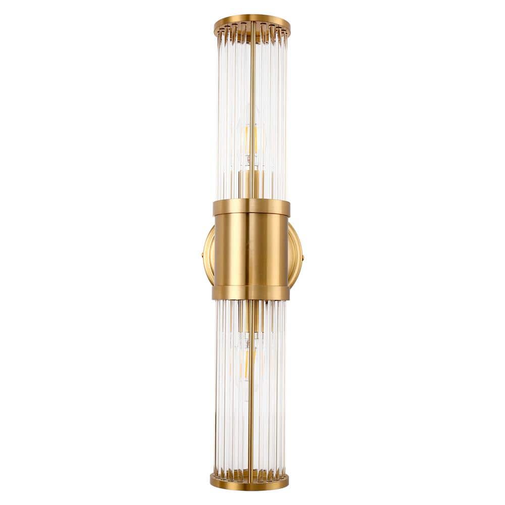 Briignite 3 in. Crystal Brass 2-Light Modern Vanity Light Wall Sconce ...