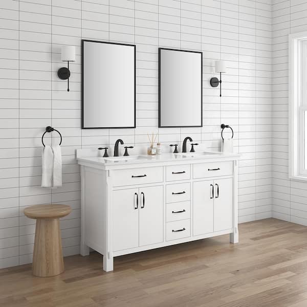 Home Decorators Collection Bellington 60 in. Double Sink White Bath ...