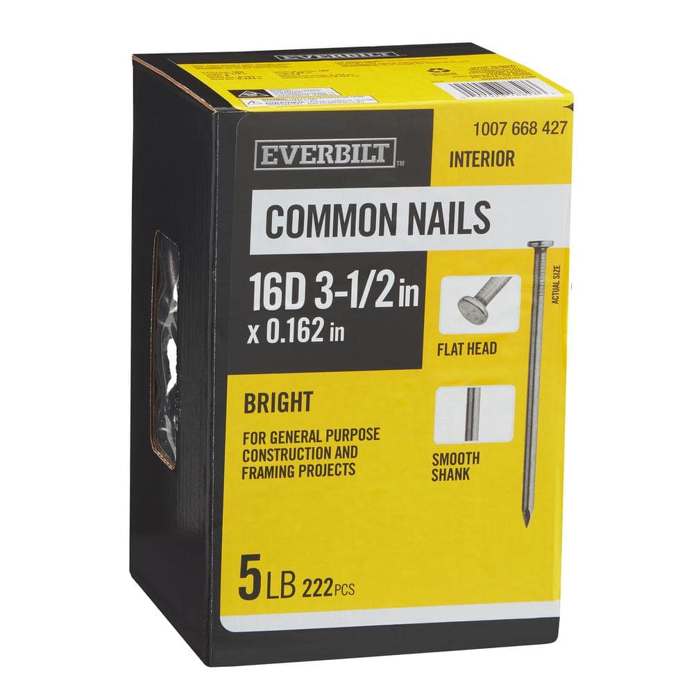 Everbilt 3-1/2 in. x 16D Bright Common Nails 5 lbs. (222-Count ...