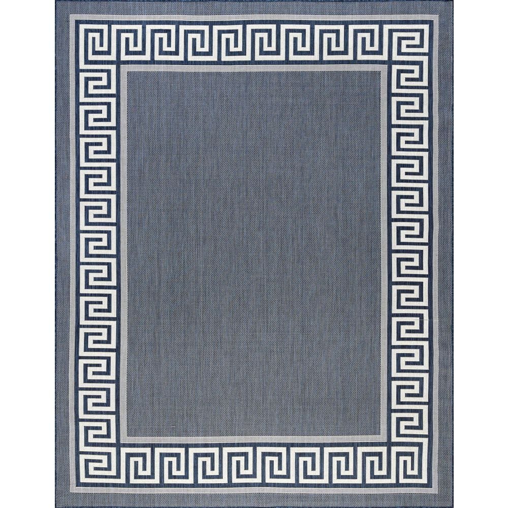Tayse Rugs Eco Greek Key Navy 9 ft. x 12 ft. Indoor/Outdoor Area Rug ...