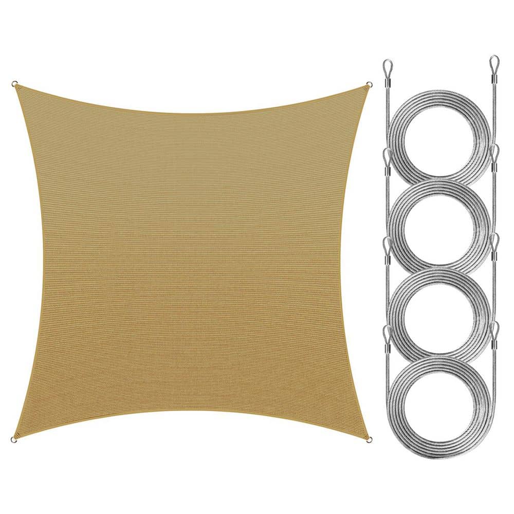 ROYAL SHADE 14 ft. x 14 ft. Square Sun Shade Sail with Rope-Beige RR ...
