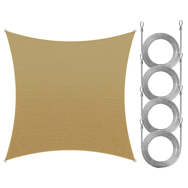 ROYAL SHADE 14 ft. x 14 ft. Square Sun Shade Sail with Rope-Beige RR-TAPS14-3 - The Home Depot
