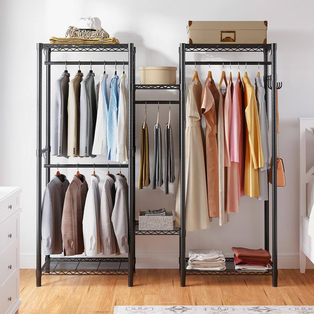 AndMakers Black Metal Clothes Rack with 0.98 in. Diameter Rods 75 in. W ...
