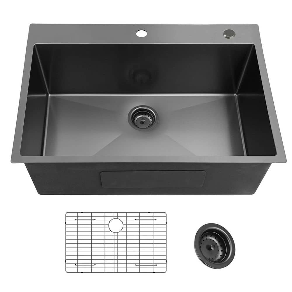 TCYO 33 in. Drop-In Single Bowl 18 Gauge Gunmetal Black Stainless Steel ...