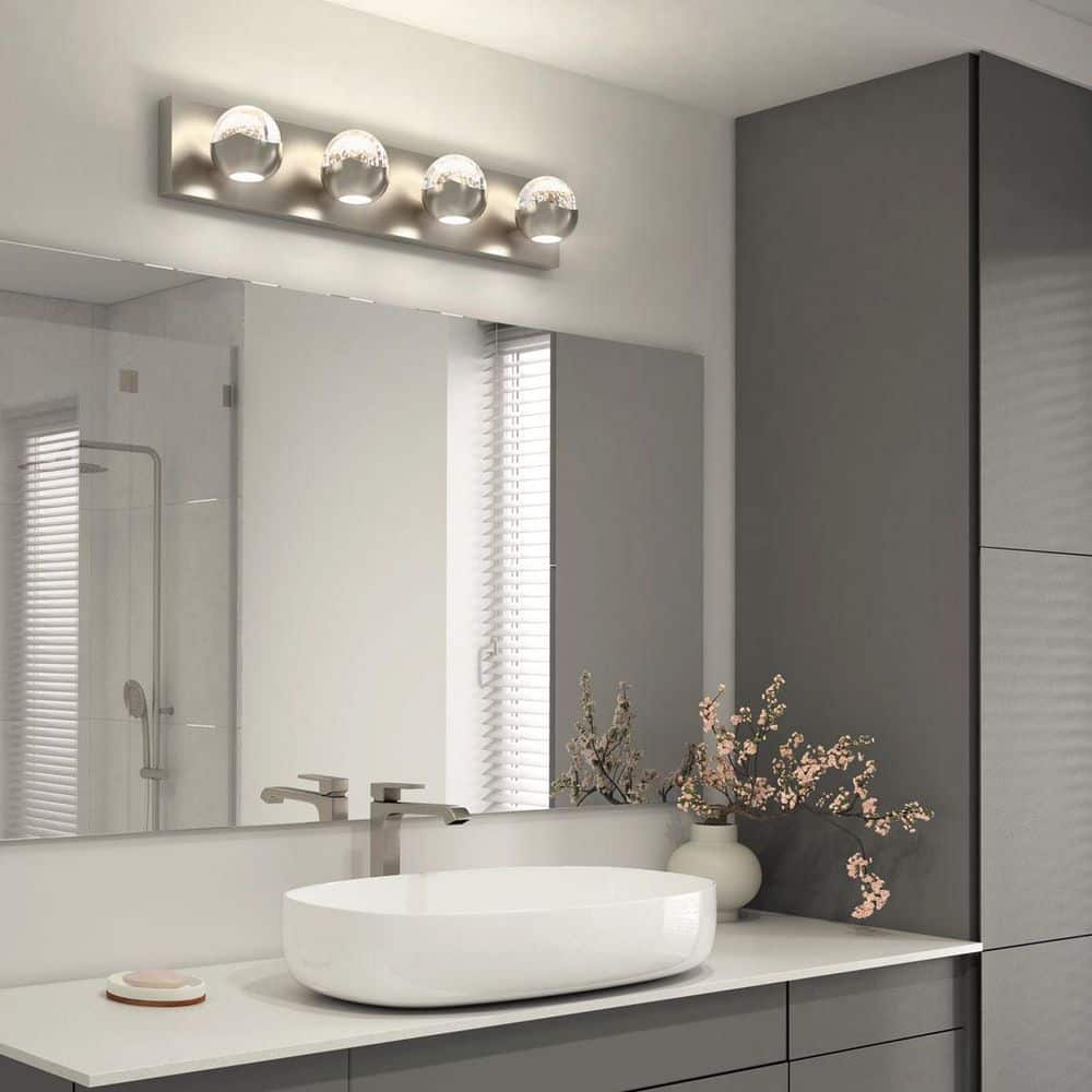 Artika Oracle 27 in. 4-Light Brushed Nickel 5CCT LED Integrated Vanity ...
