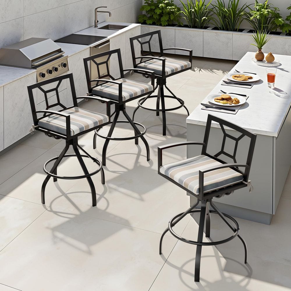 Pellebant Swivel Metal Aluminum Outdoor Bar Stool with Sunbrella Milano ...