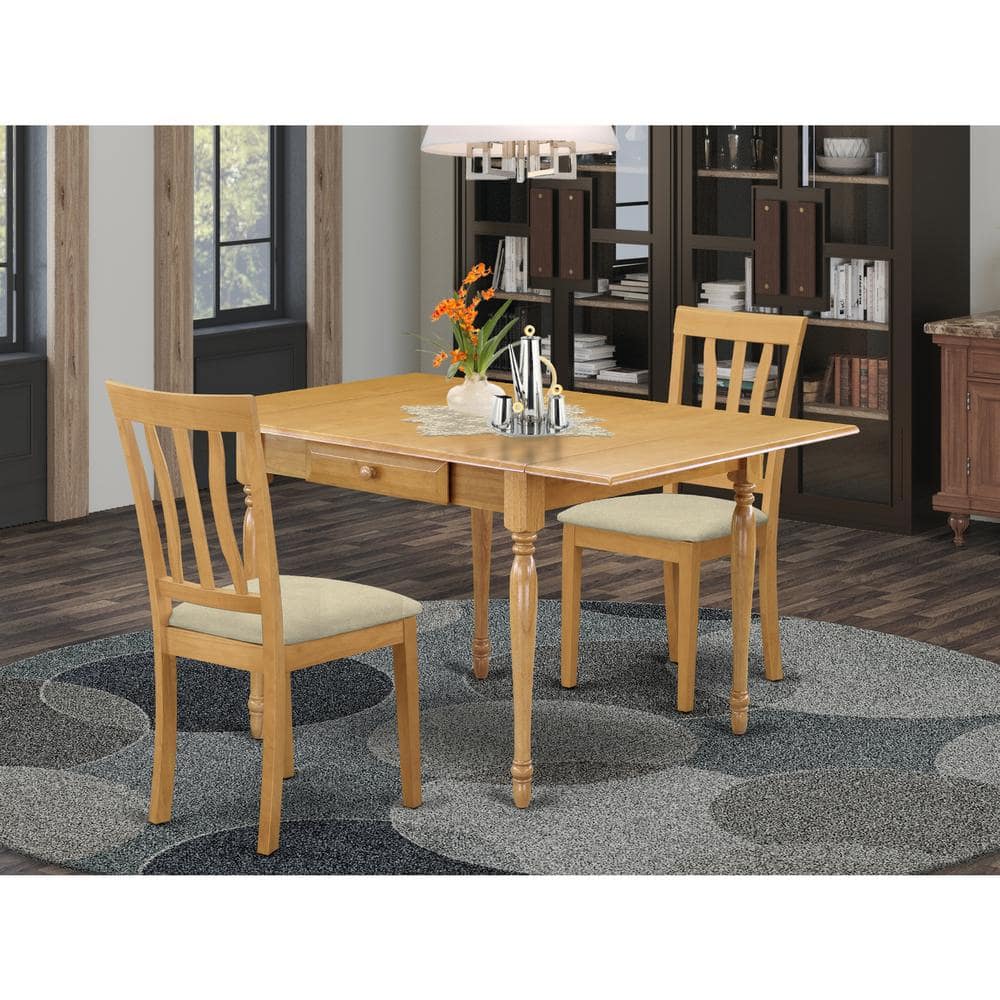 East West Furniture 3-Piece Natural Brown Oak Finish Solid Wood Top ...