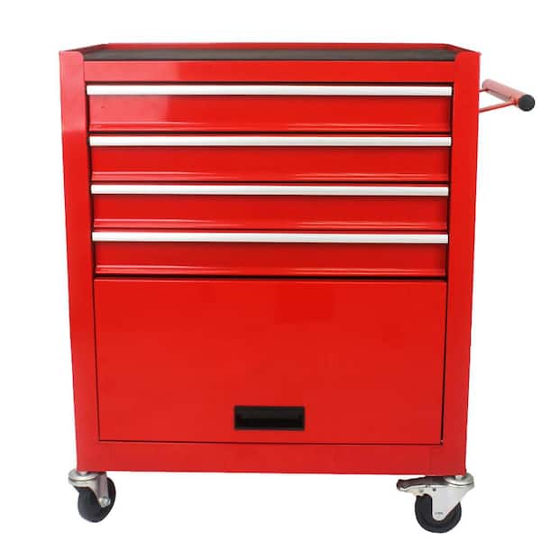 Damodpoy 13 in. 4 Drawers Multifunctional Tool Chests With Wheels Red ...