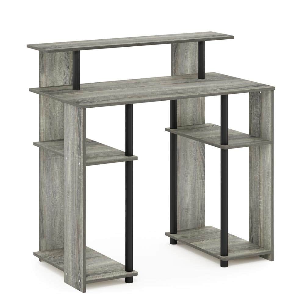 Furinno 36 in. Rectangular Oak Gary Computer Desk with Shelves 15071GYW ...