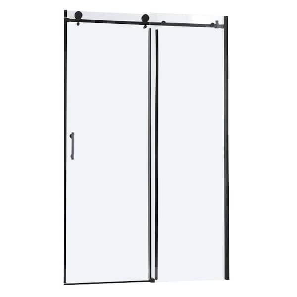 JimsMaison 60 in. W x 72 in. H Double Sliding Semi-Frameless Shower Door in Black Finish with ...