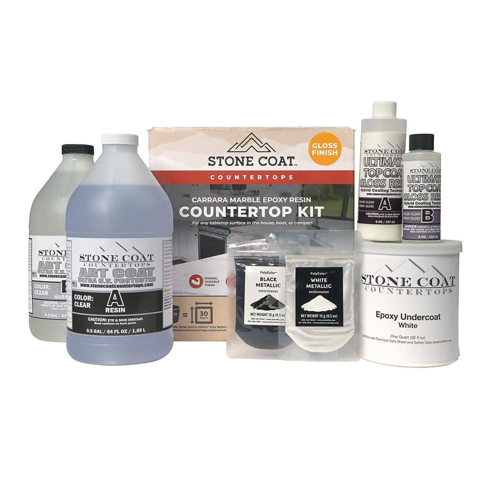 STONE COAT COUNTERTOPS 1 gal. Carrara Marble Gloss Finish Countertop Kit; Table top Epoxy for ...